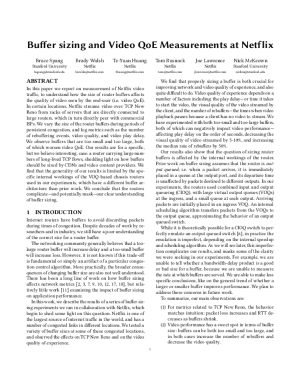 (PDF) Buffer sizing and Video QoE Measurements at Netflix