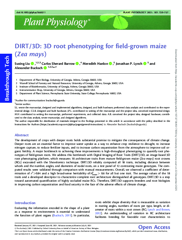 (PDF) DIRT/3D: 3D root phenotyping for field-grown maize (Zea mays)