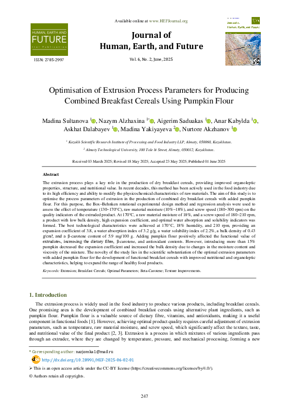 (PDF) Optimisation of Extrusion Process Parameters for Producing ...