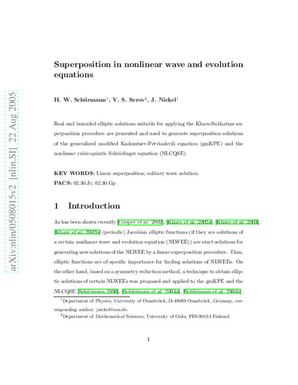 (PDF) Superposition in Nonlinear Wave and Evolution Equations