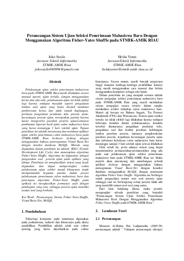(PDF) Perancangan Sistem Ujian Seleksi Penerimaan Mahasiswa Baru Dengan ...