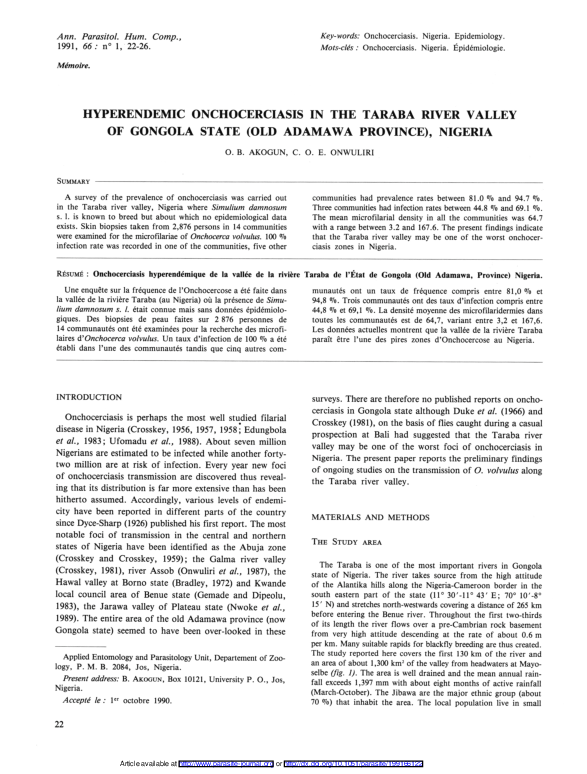 (PDF) Hyperendemic onchocerciasis in the Taraba river valley of Gongola ...