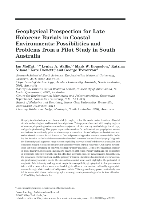 (PDF) Geophysical Prospection for Late Holocene Burials In Coastal ...