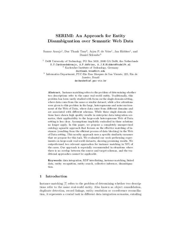 (PDF) SERIMI: An Approach for Entity Disambiguation over Semantic Web Data