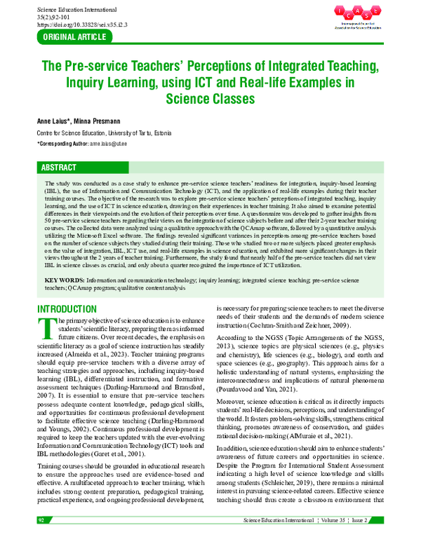 (PDF) The Pre-service Teachers’ Perceptions of Integrated Teaching ...