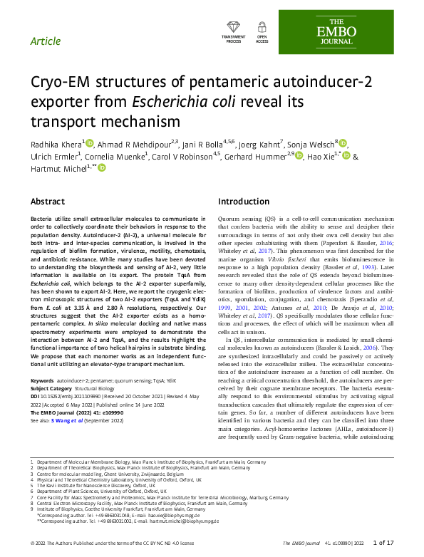 (PDF) Cryo‐EM structures of pentameric autoinducer‐2 exporter from ...