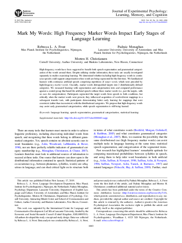 (PDF) Mark my words: High frequency marker words impact early stages of ...