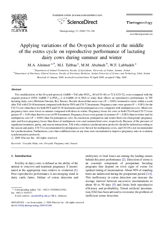 (PDF) Applying variations of the Ovsynch protocol at the middle of the ...