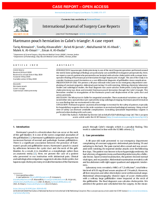 (PDF) Hartmann pouch herniation in Calot’s triangle: a case report