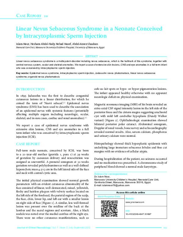 (PDF) Linear nevus sebaceous syndrome in a neonate conceived by ...