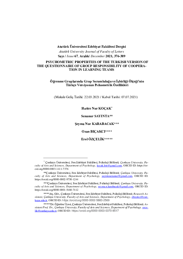 (PDF) Psychometric Properties of the Turkish Version of the ...