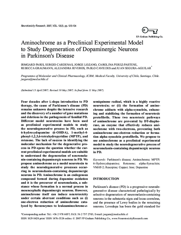 (PDF) Aminochrome as a preclinical experimental model to study ...