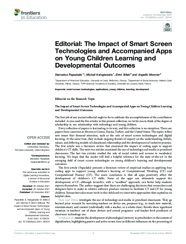 (PDF) Editorial: The Impact of Smart Screen Technologies and ...