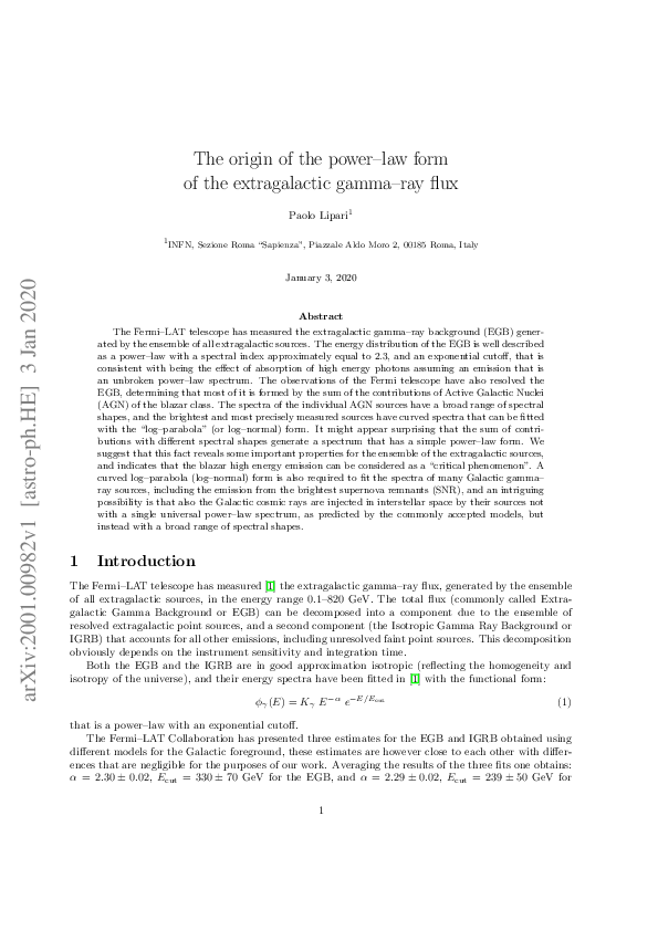 (PDF) The origin of the power–law form of the extragalactic gamma–ray flux