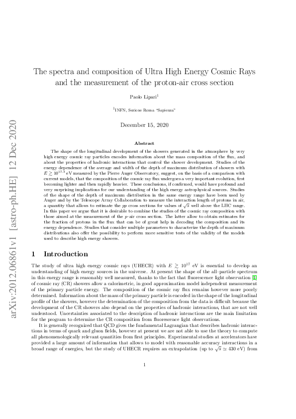 (PDF) Spectra and composition of ultrahigh-energy cosmic rays and the ...