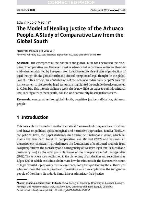(PDF) The Model of Healing Justice of the Arhuaco People. A Study of ...