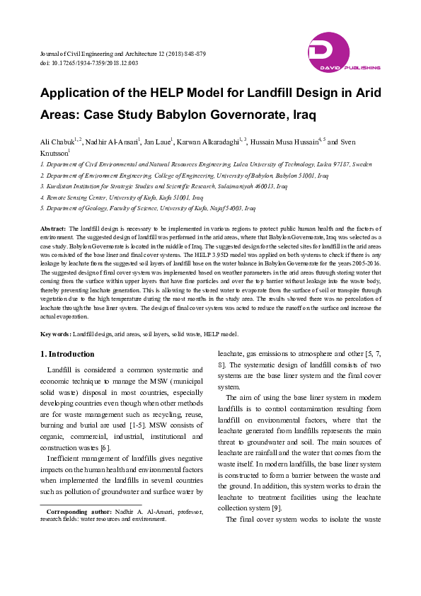(PDF) Application of the HELP Model for Landfill Design in Arid Areas ...