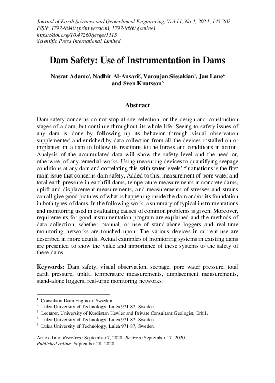 (PDF) Dam Safety: Use of Instrumentation in Dams