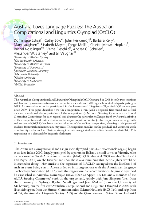(PDF) Australia Loves Language Puzzles: The Australian Computational ...