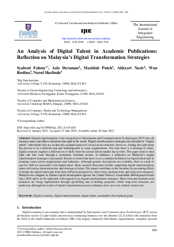 (PDF) An Analysis of Digital Talent in Academic Publications Reflection ...