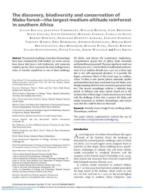 (PDF) The discovery, biodiversity and conservation of Mabu forest—the ...