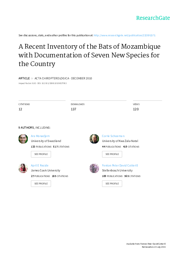 (PDF) A Recent Inventory of the Bats of Mozambique with Documentation ...