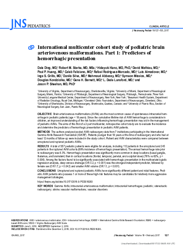 (PDF) International multicenter cohort study of pediatric brain ...
