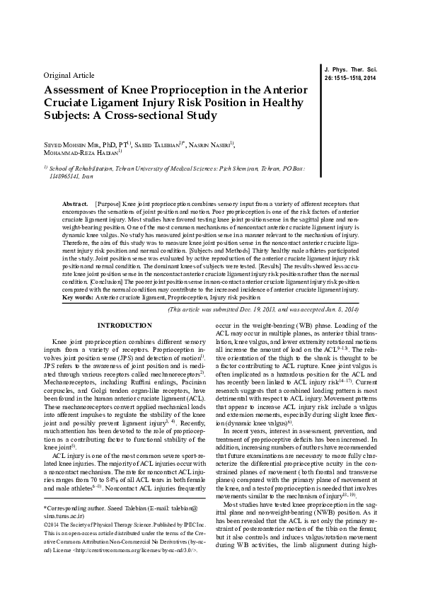 (PDF) Assessment of Knee Proprioception in the Anterior Cruciate ...