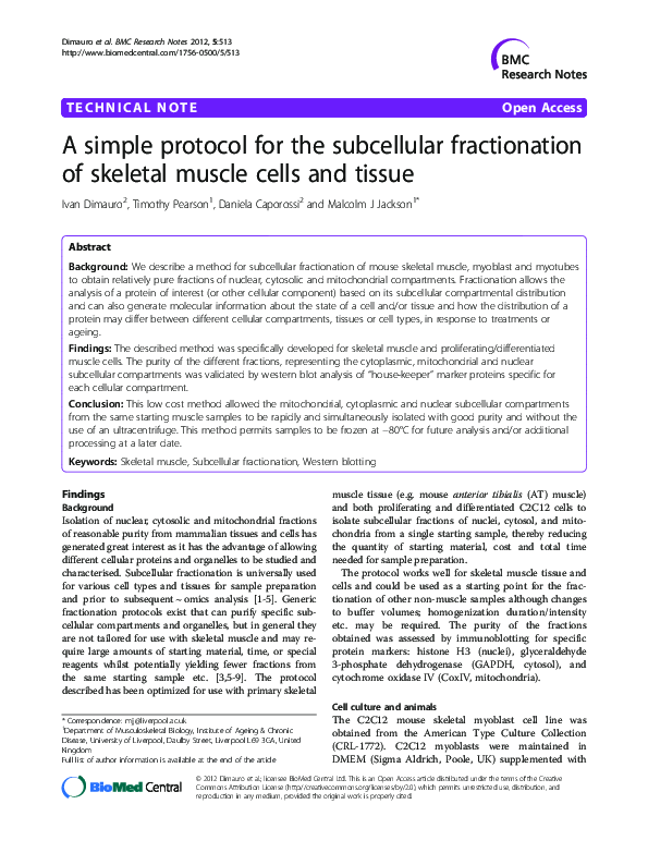 (PDF) A simple protocol for the subcellular fractionation of skeletal ...