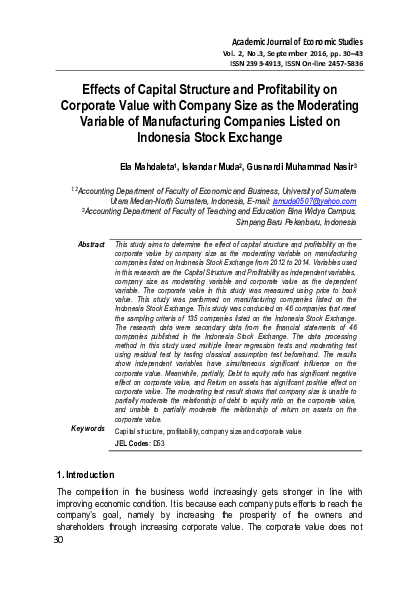(PDF) Effects of Capital Structure and Profitability on Corporate Value ...