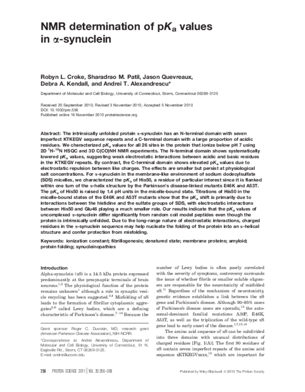 (PDF) NMR determination of pKa values in α-synuclein