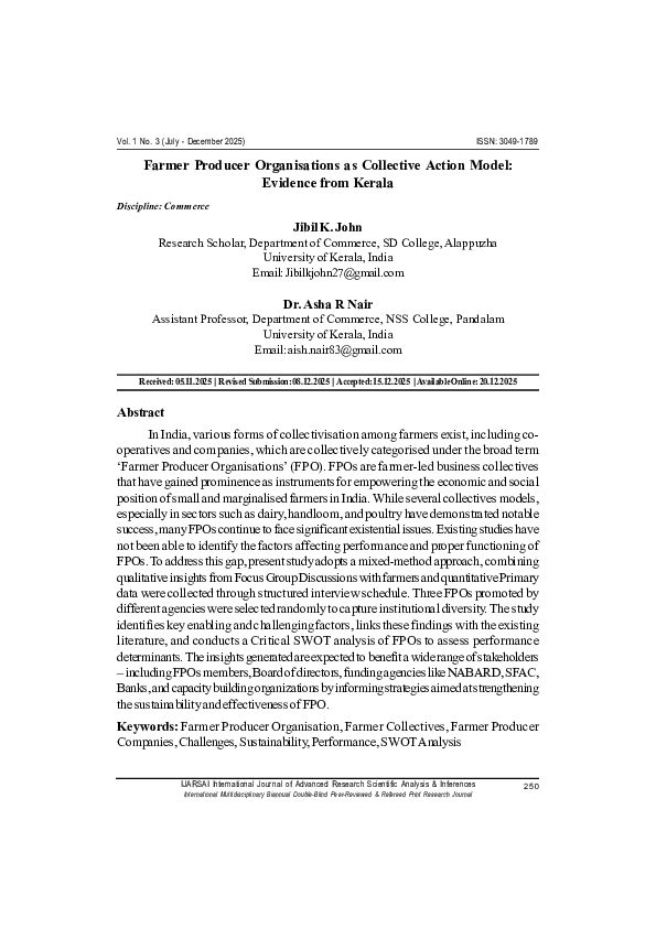 (PDF) Farmer Producer Organisations as Collective Action Model ...