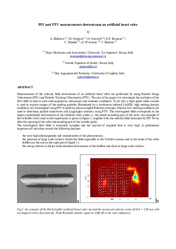 (PDF) PIV and PTV measurements downstream an artificial heart valve