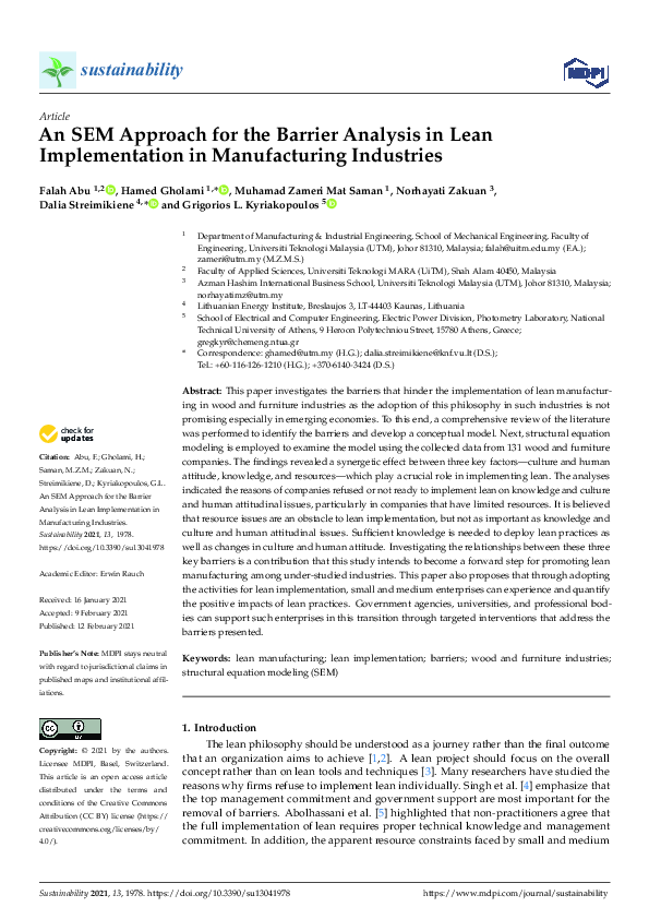 (PDF) An SEM Approach for the Barrier Analysis in Lean Implementation ...