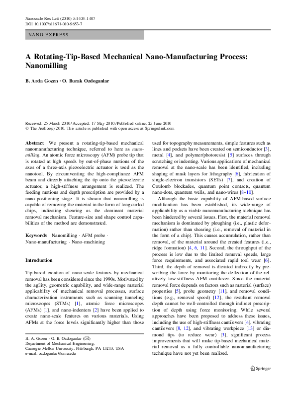 (PDF) A Rotating-Tip-Based Mechanical Nano-Manufacturing Process ...