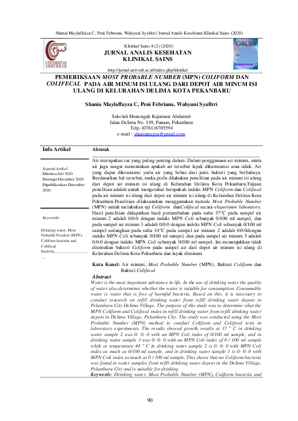 (PDF) Pemeriksaan Most Probable Number (MPN) Coliform Dan Colifecal ...