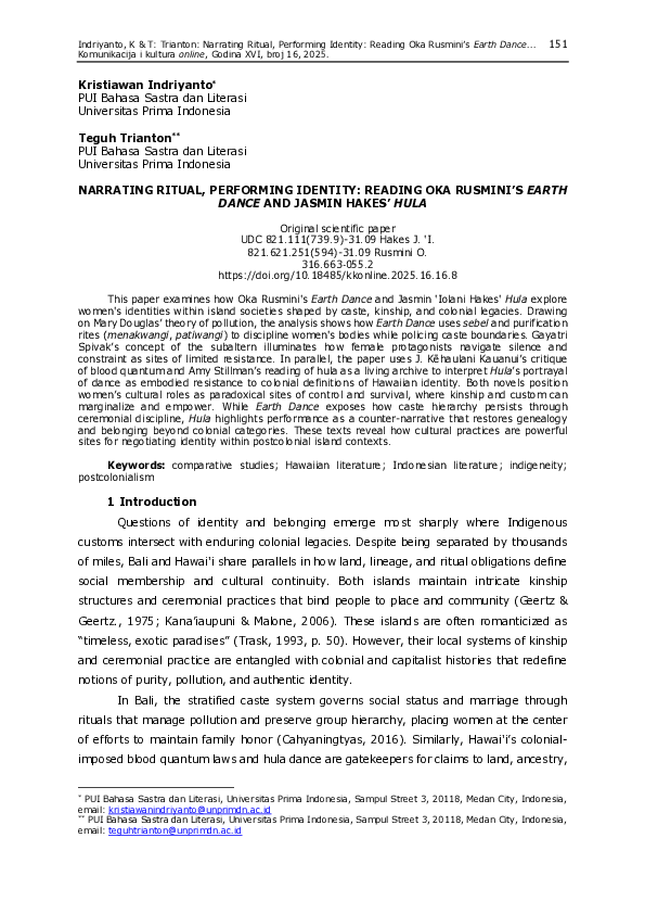 (PDF) NARRATING RITUAL, PERFORMING IDENTITY: READING OKA RUSMINI’S ...