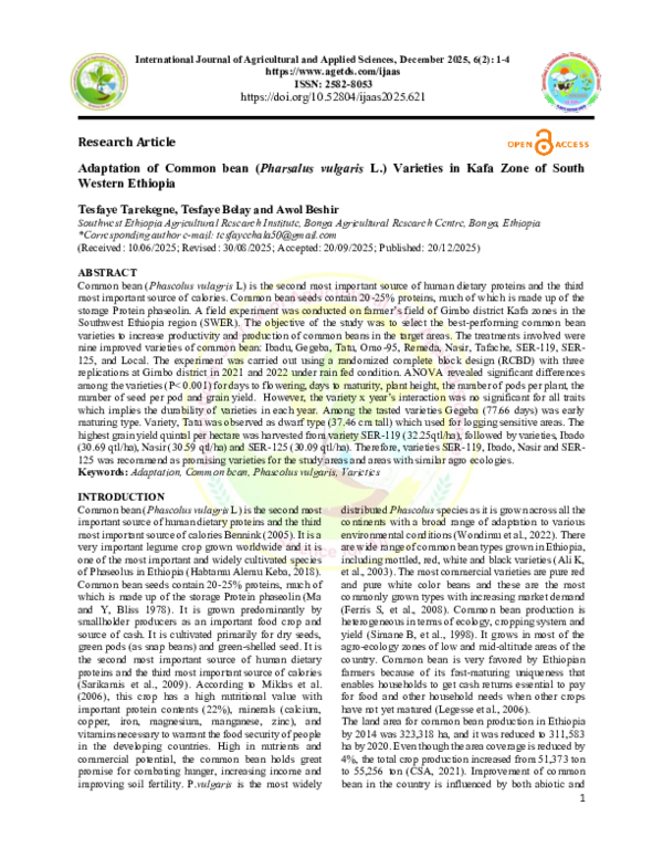 (PDF) Adaptation of Common bean (Pharsalus vulgaris L.) Varieties in ...