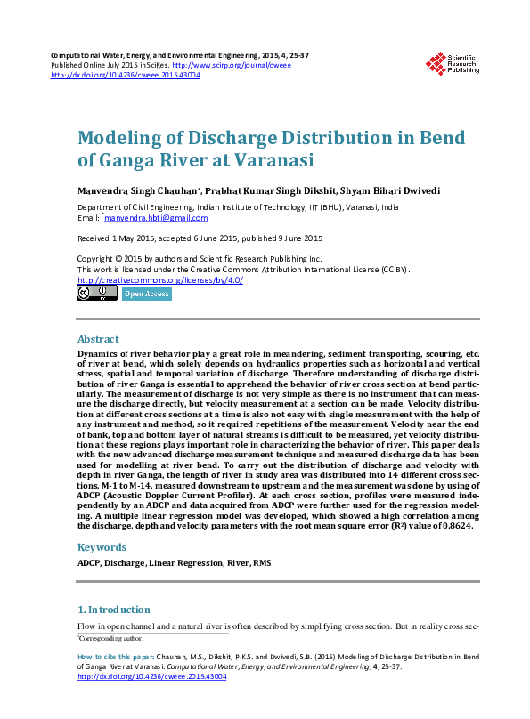 (PDF) Modeling of Discharge Distribution in Bend of Ganga River at Varanasi