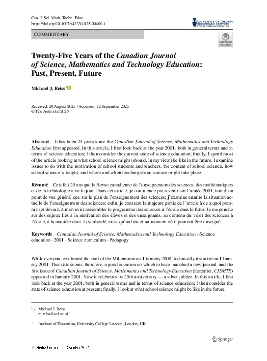 (PDF) Twenty-Five Years of the Canadian Journal of Science, Mathematics ...