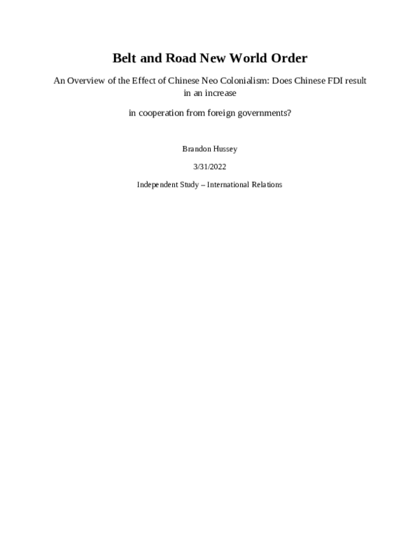 (PDF) Belt and Road New World Order An Overview of the Effect of ...