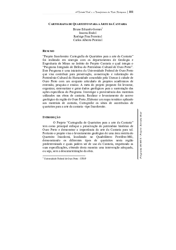 (PDF) Cartografia de quartzitos para a arte da Cantaria