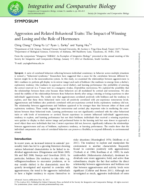 (PDF) Aggression and Related Behavioral Traits: The Impact of Winning ...