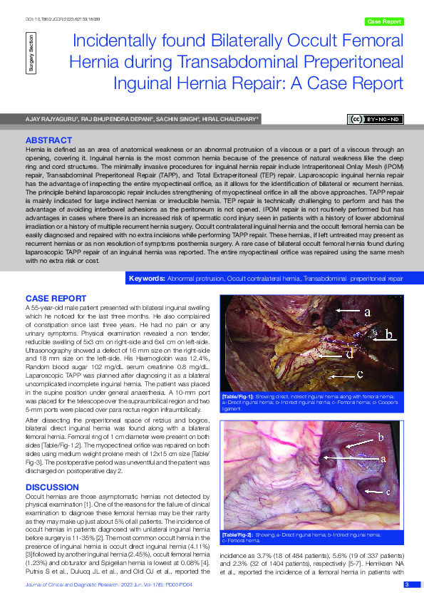 (PDF) Incidentally found Bilaterally Occult Femoral Hernia during ...