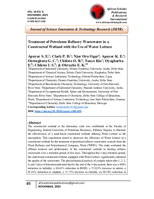 (PDF) Treatment of Petroleum Refinery Wastewater in a Constructed ...