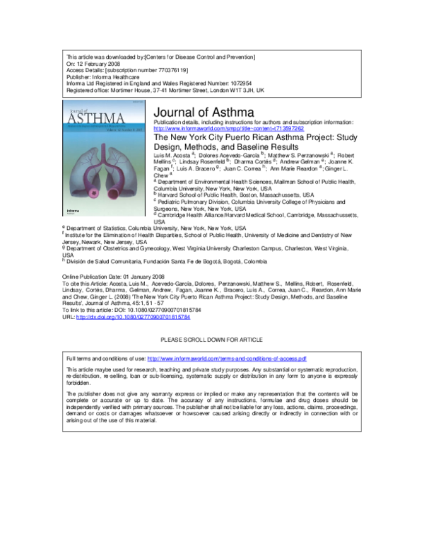 (PDF) The New York City Puerto Rican Asthma Project: Study Design ...