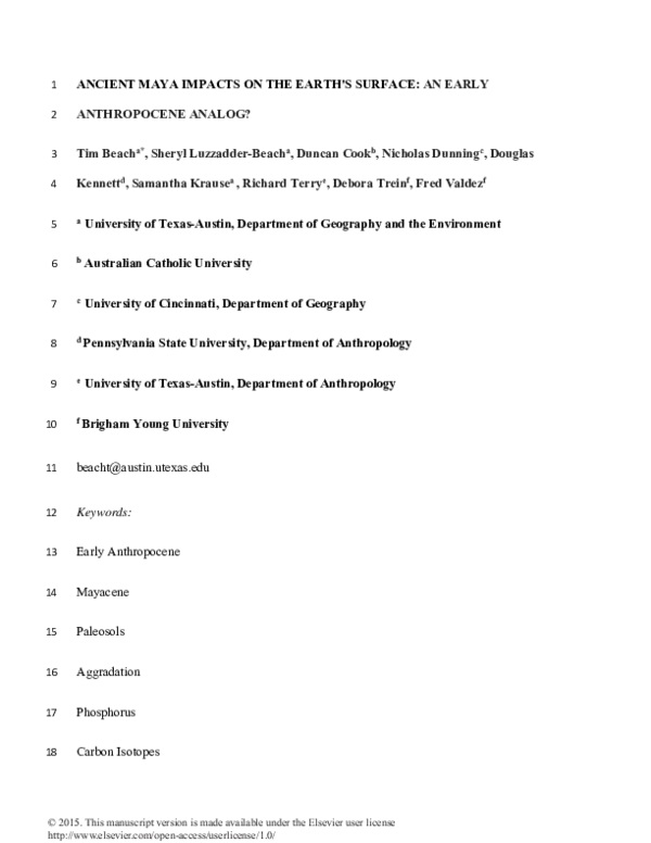(PDF) Ancient Maya impacts on the Earth's surface: An Early ...