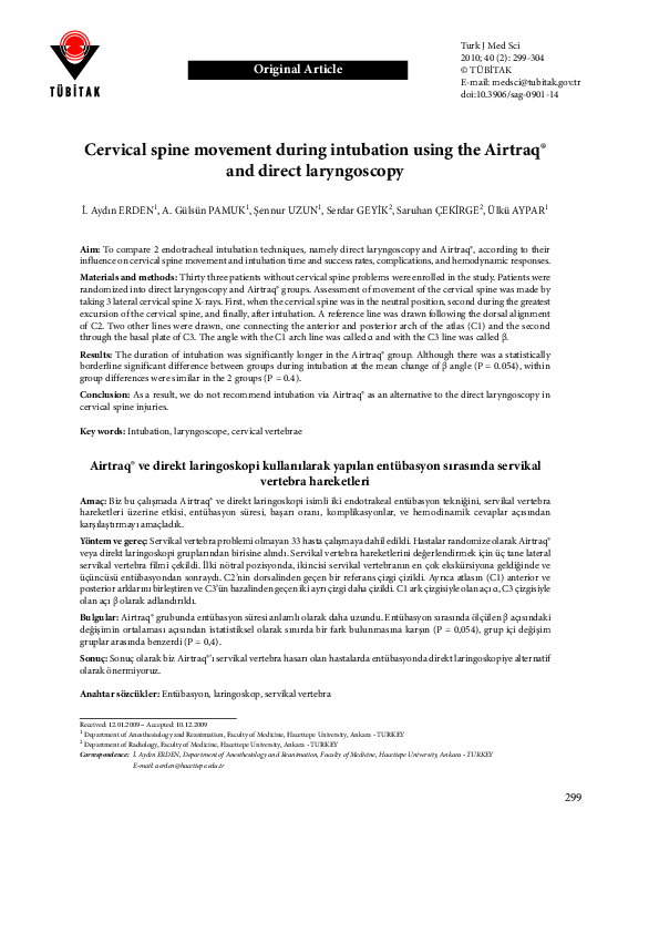 (PDF) Cervical spine movement during intubation using the Airtraq® and ...