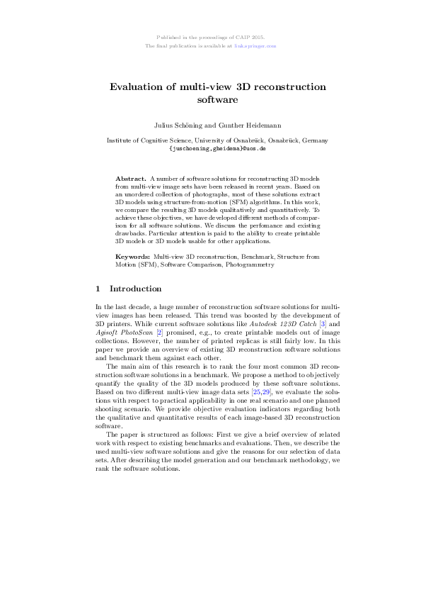 (PDF) Evaluation of Multi-view 3D Reconstruction Software