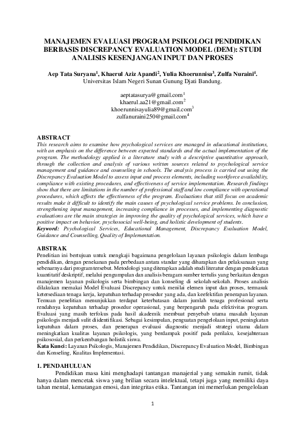 (PDF) MANAJEMEN EVALUASI PROGRAM PSIKOLOGI PENDIDIKAN BERBASIS ...